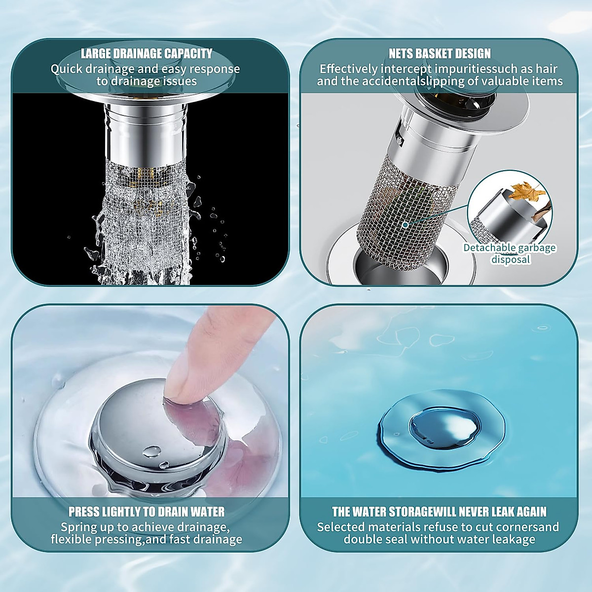 2PCS Pop Up Bathroom Sink Drain Strainer Hair Catcher, 2024 New Stainless Steel Floor Drain Filter with Removable Stainless Steel Filter Basket, for US Universal Bathroom Kitchen Basin Sink Stopper