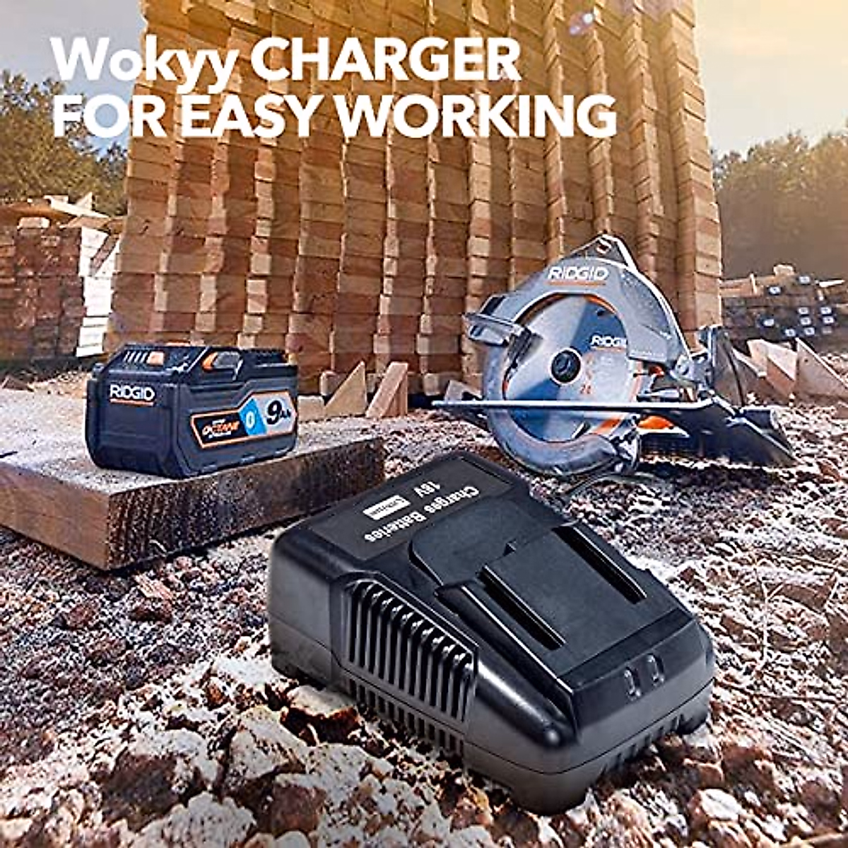 Wokyy 18 Volt Dual Chemistry Battery Charger R86092 R86091 Replacement for Ridgid 18V NiCad or Lithium Ion Battery R840083, R840085, R840086, R840087, R840089 and More