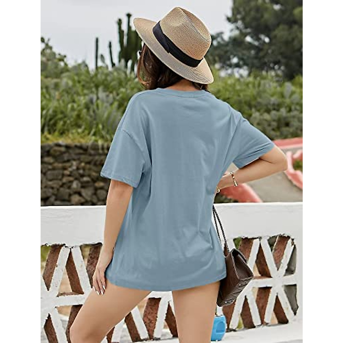 Women’s Oversized New York Letter Graphic Print Short Sleeve Tunic Tops Crew Neck Loose Fit Tee Casual T Shirts