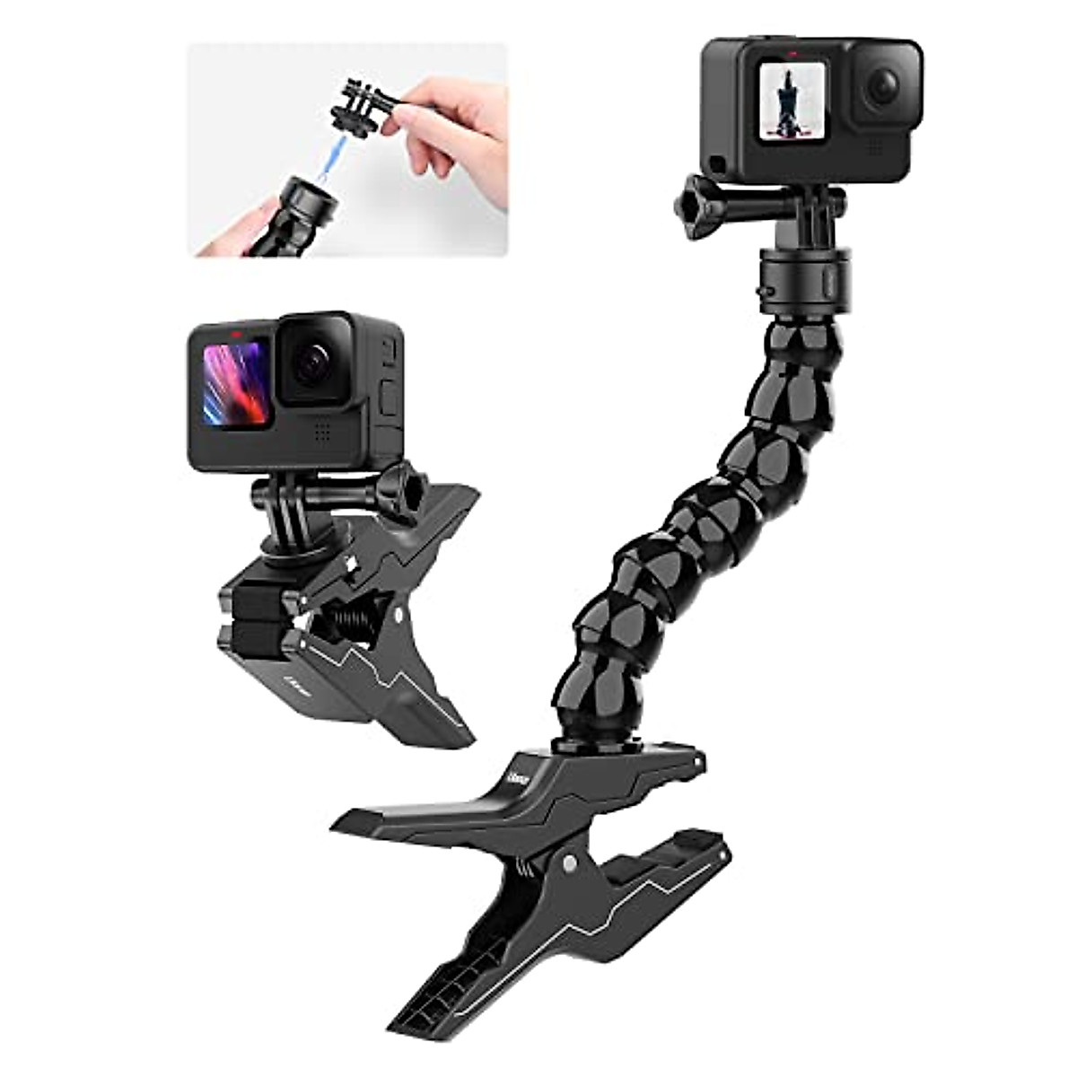 Jaws Flex Clamp Gooseneck Mount for GoPro - ULANZI Go Quick II Magnetic Quick Release Flexible Clamp Mount Accessories Compatible with Go Pro Hero 1110 9 8, 7 6 5 Max DJI Osmo Action Cameras