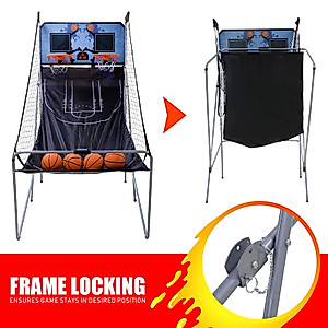 Foldable Indoor Basketball Arcade Game Double Shot 2 Player W/ 4 Balls, Electronic Scoreboard and Inflation Pump