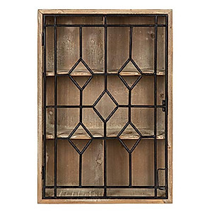 Kate and Laurel Megara Decorative Wooden Wall Hanging Curio Cabinet for Open Storage with Decorative Black Iron Door, Rustic Brown