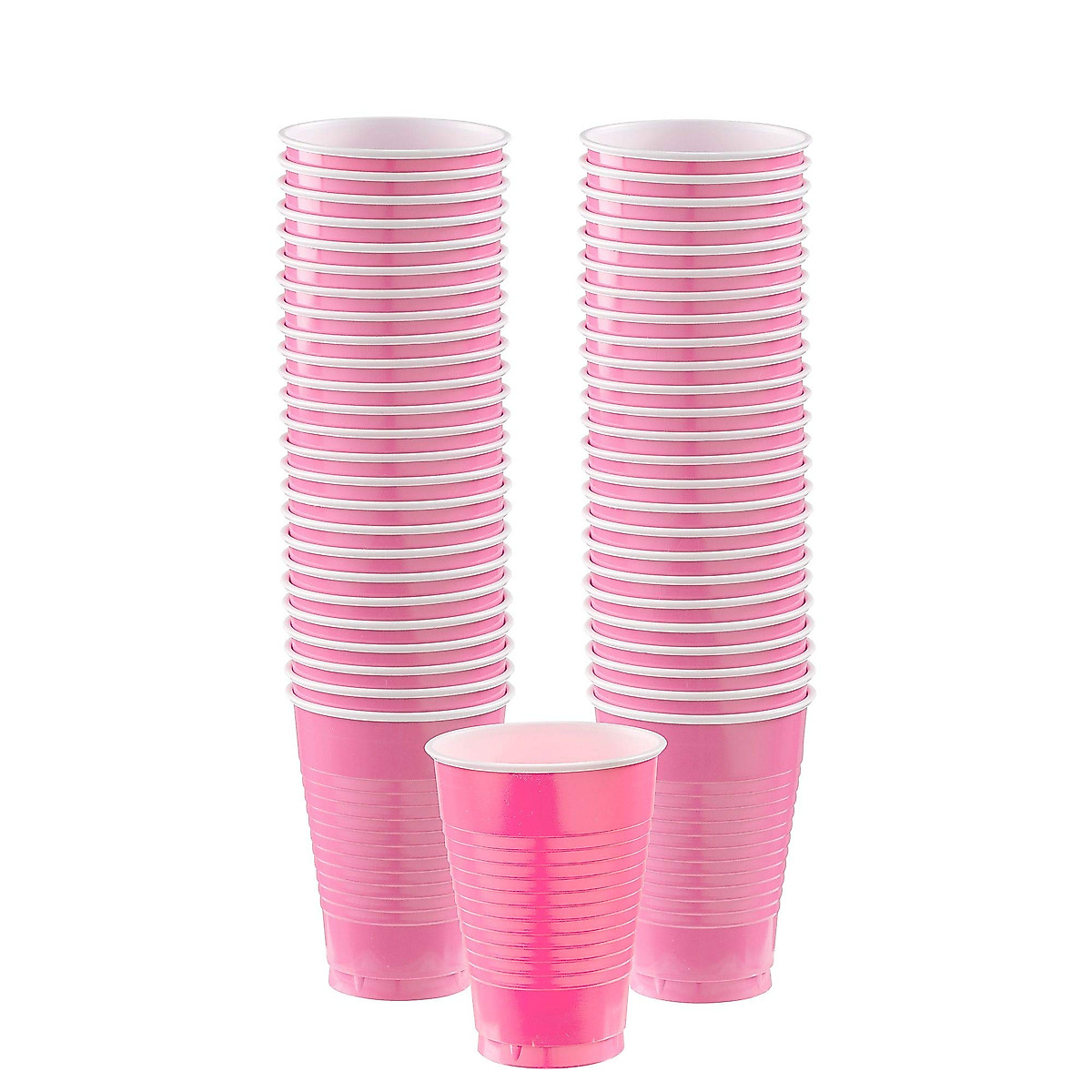 Bright Pink Plastic Cups (12 oz.) 50 Count - Stackable, Heavy-Duty & Eco-Friendly Party Drinkware
