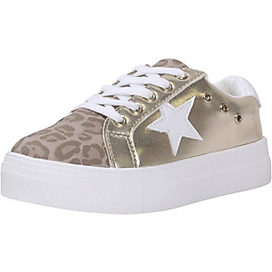 Mia Kids Big Girl's Jonny Sneakers Low Top Platform Gold/Leopard Sz. 5