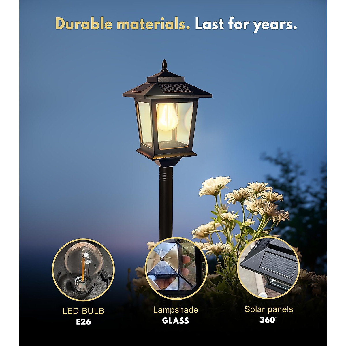 PASAMIC 63" Solar Lamp Post Lights 2Pack, Outdoor Post Lights Waterproof, Pole Lights Outdoor, Decorative Floor Lamp for Patio, Warm White, Replaceable Bulb