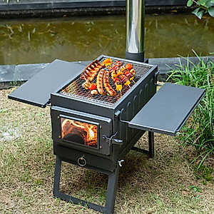 PMNY Wood Burning Stove, Hot Tent Stove Kit with Chimney Pipes, Side Racks and View Window, Multipurpose Camping Stove for Tent, Shelter, Heating and Cooking