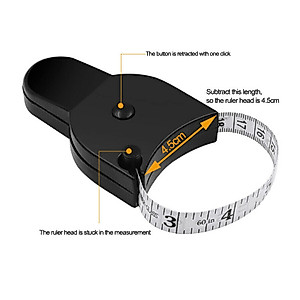 Automatic Retractable Body Measure Tape - 60inch Telescopic Self Measuring Tape for Body Measurement and Weight Loss, YAWALL Lock Pin and Push-Button Sewing Tapes(Black)