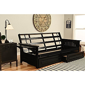 Kodiak Furniture Phoenix Full Size Futon In Black Finish With Storage Drawers, Suede Gray