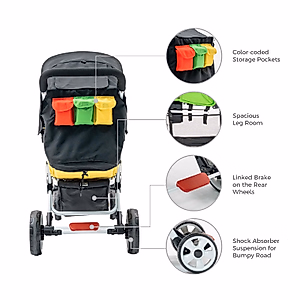 Familidoo H3E 3 Seat Baby Stroller - Tandem Daycare Triple Stroller with 5 Point Safety Harness - for Infants & Toddlers 0-3 Years - Lightweight & Foldable - All Reclining Seats