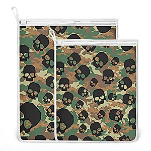 susiyo 2 Pack Mesh Laundry Bag, Camouflage Skull Washing Machine Wash Bags for Travel, Delicates Blouse, Underwear, Bra, Sweater, Baby Clothes (1Small+1Medium)