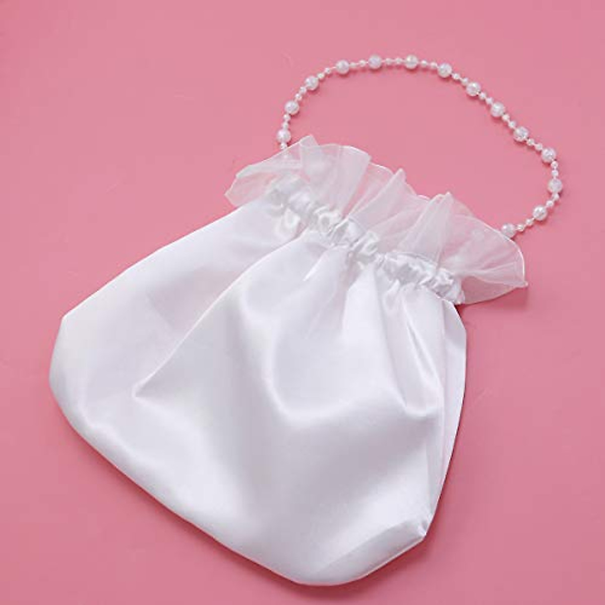 DOITOOL Satin Bridal Wedding Money Bag White Bridal Wedding Bag Satin Flower Decorated Dolly Bag Bridal Purse Handbag for Wedding