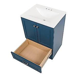 Spring Mill Cabinets Emlyn 24 Inch Bathroom Vanity with White Single Sink Top, 2-Door Cabinet, 1 Drawer, 24.5" W x 18.75" D x 32.89" H, Admiral Blue