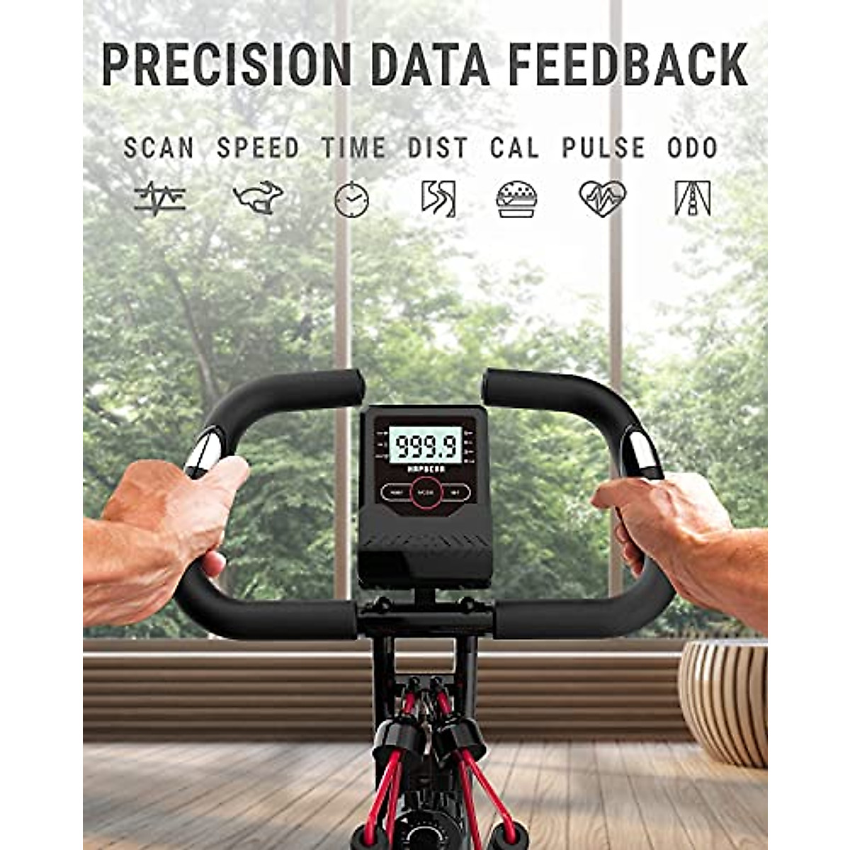 HAPBEAR Folding Exercise Bike Magnetic Foldable Stationary Bike, 3 in 1 Mode Indoor Upright Fitness Workout X-Bike with 8-Level Resistance and Arm Resistance Band, Pulse Sensor,LCD Monitor