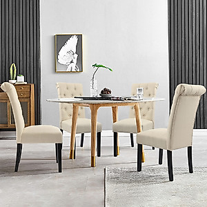 GOTMINSI Upholstered Fabric Dining Room Chairs Tufted Parsons Dining Chairs Accent Kitchen Chairs with Solid Wood Legs for Home Kitchen and Restaurant (Set of 2), Beige