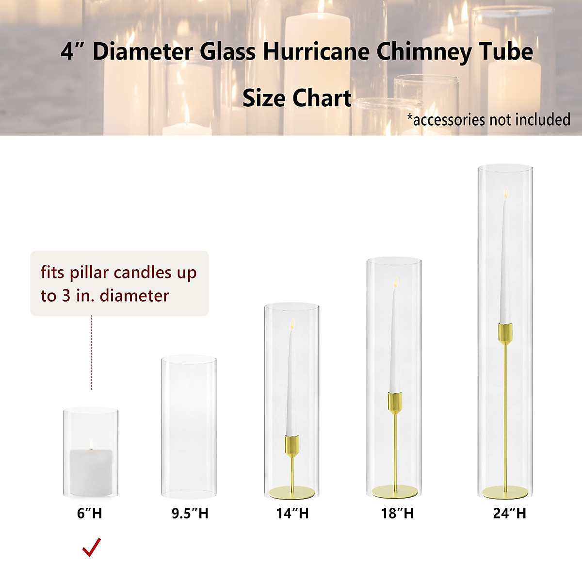 CYS EXCEL D-4" H-6" Glass Open Ended Hurricane Candleholder Bottomless Cylinder Sleeve Clear Chimney Shade Tube Cover, 1 Piece