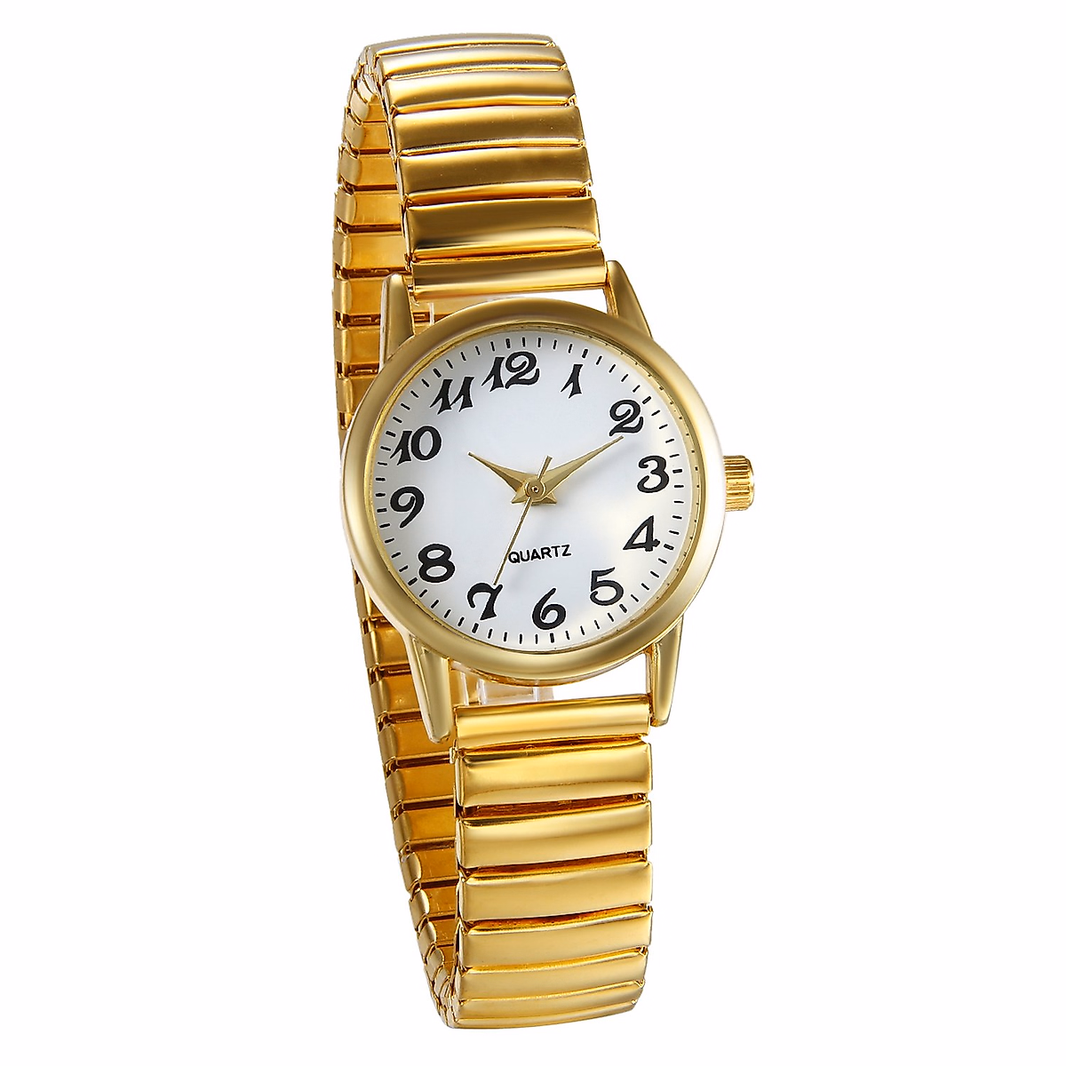 JewelryWe Women's Ultra Thin Easy Reader Watch with Elastic Strap, Golden/Silver Watch