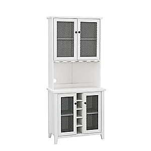 Home Source Jill Zarin White Bar Cabinet with Mesh Doors and Stem Glass Placement