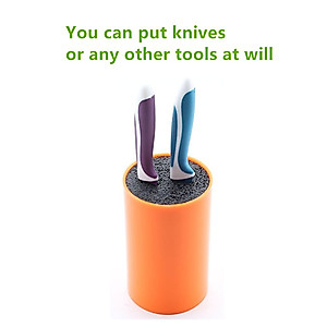 KeepingcooX Small Knife Block Universal Knife Holder without Knives - Convenient Storage for Various Knives and Kitchen Tools with Washable Removable Bristles, Height 13.5 cm/5.3 In (Cylinder)