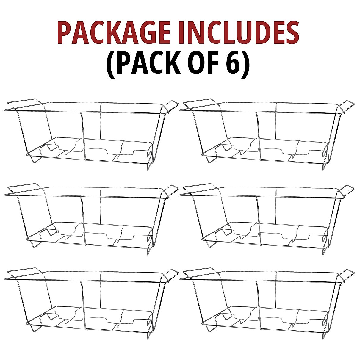 6 Pack Chafing Wire Rack Buffet Stand Chrome Frame for Events, Parties, Wedding, & Birthday Party Catering, Full Size Chafing Stand for Dish Serving Trays, Food Warmer Catering Supplies