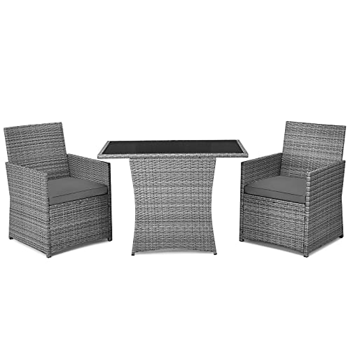 LIRUXUN 3PCS Patio Rattan Furniture Set Cushioned Sofa Armrest Garden Gray Coffee Table Chairs
