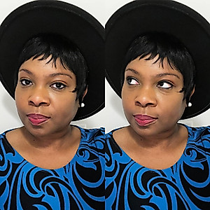 Guree Hair Glueless Wear and Go Wig Pixie Cut Human Hair Wigs for Black Women None Lace Front Wig Short Pixie Cut Layered Wigs with Bangs for Daily Wear (Black)