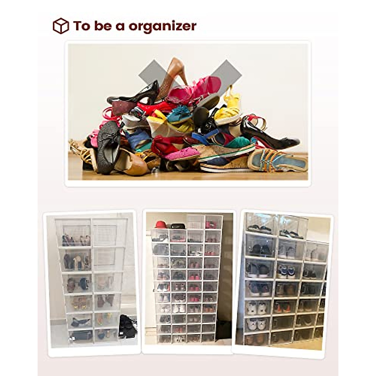 Crestlive Products 18 Pack Shoe Storage Box, Plastic Foldable Shoe Box, Stackable Clear Shoe Organizer Bins, Drawer Type Front Sneaker Containers (X-Large/White)