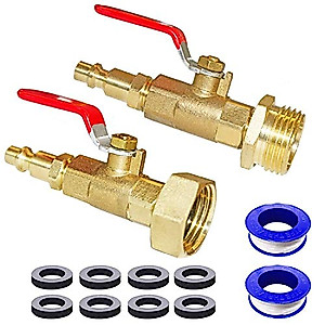 HQMPC RV Winterize Adapter Blowout Adapter 1/4" Quick Connect Plug with 3/4" GHT Female Ball Valve and Male for RV, Travel Trailer, Boat, Camper, Cabins +Extra 2 PTFE Tapes+ Gaskets