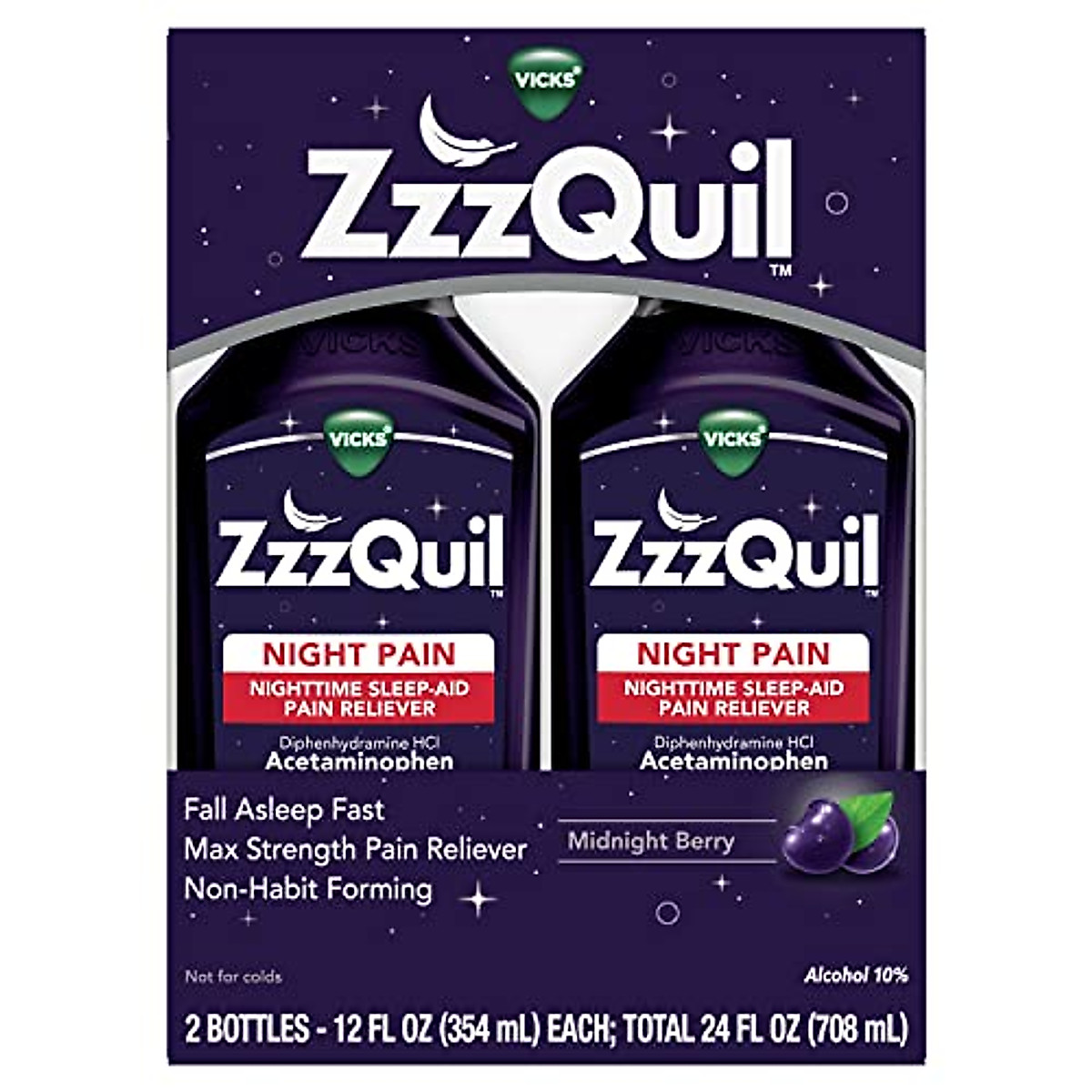 ZzzQuil Nighttime Pain Relief Sleep Aid Liquid, Max Strength Pain Reliever, Non-Habit Forming 12 Fl oz(Pack of 2)