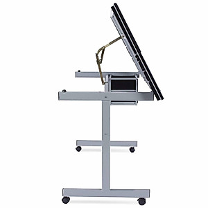 ZERVA Drafting Craft Desk Art Glass Desk with Storage Drawers | Durable Sturdy Ergonomic Heavy Duty Comfortable Adjustable Lightweight | for Home Office, School, Home, with 4 Casters