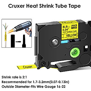 Cruxer Compatible for Brother HSE621 HS2-621 8.8mm 3/8" (0.34 Inch) Heat Shrink Tube Label Tape Black on Yellow for PTE550 PTP750 PTD210 PTD450 PTD400AD PTH110 PT710BT Label Maker, 2-Pack