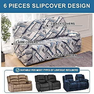 CRFATOP Stretch Recliner Loveseat Slipcover with Pockets 6 Pieces Dual Sectional Recliner Sofa Covers for 2 Seat Reclining Loveseat Couch Cover Washable Furniture Protector for Kids,11