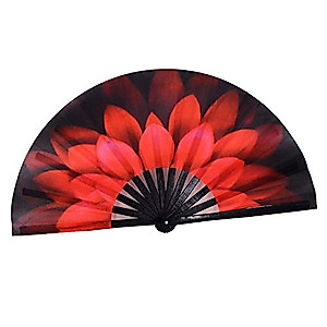 Meifan Rave Clack Large Folding Hand Fans for WomenMen, Chinese Japanese Bamboo Fans Handheld Fans for Festival, Dance, Gift, Performance, Decorations (Lotus flower)