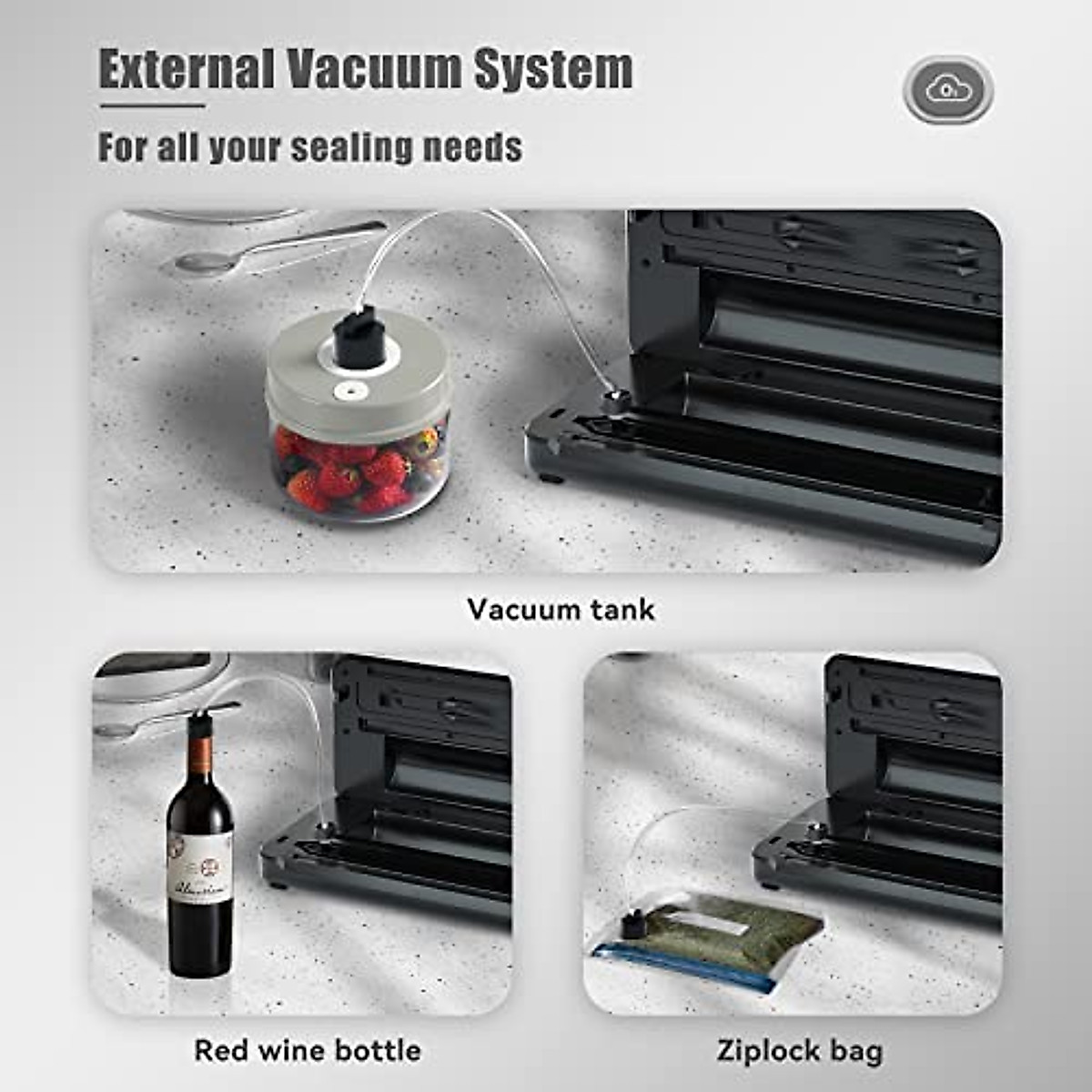 Vacuum Sealer Machine for Food Saver, Automatic Food Sealers with Built-in Cutter & Bag Storage, Dry/Moist/External Vacuum System Modes, Air Sealing Machines with 10 Sealer Bags &1 Roller Bag for Sous Vide