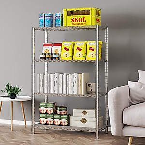 EZPEAKS Chrome 4-Shelf Shelving Unit with Shelf Liners Set of 4, Adjustable, NSF Certified Metal Wire Shelves, 150lbs Loading Capacity Per Shelf, Shelving Rack for Kitchen and Garage (30W x 14D x 47H)