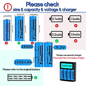 Henreepow 18500 Rechargeable Battery, 3.2v LiFePO4 Lithium Phosphate Battery 1000mAh for Outdoor Garden Solar Lights, Flashlight (8 Pack)