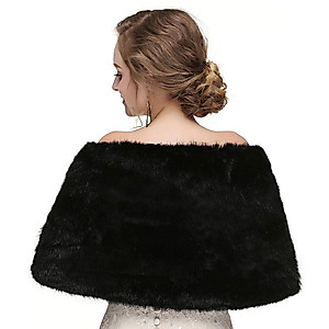 Olbye Women's Faux Fur Shawls and Wraps Wedding Fur Wrap 1920 Bridal Fur Stole Sleeveless Scarf for Bride and Bridesmaid (Black)
