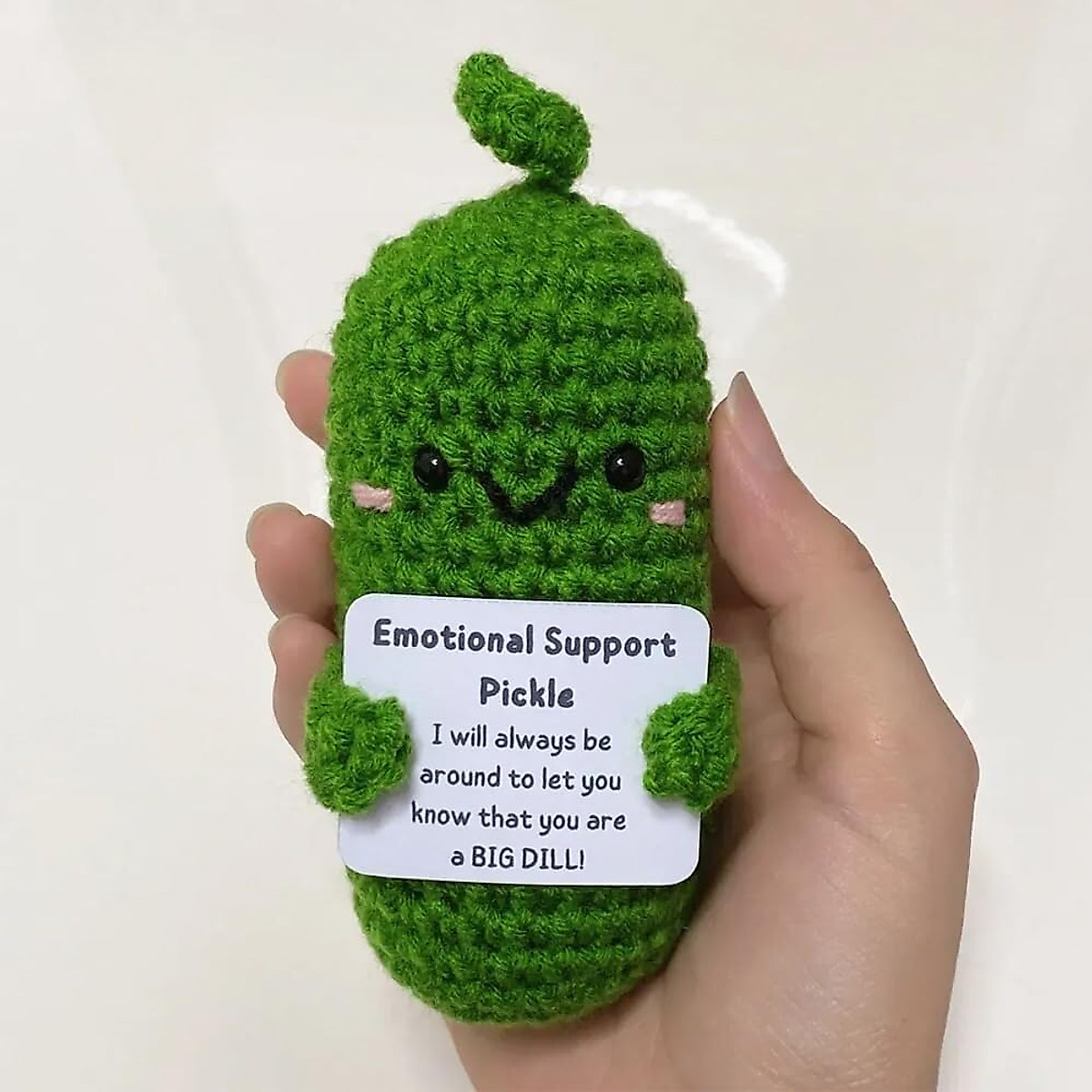 Handmade Emotional Support Pickled Cucumber Gift, Emotional Support Pickled Cucumber Knitting Doll, Cute Handmade Crochet Emotional Support Pickles Doll, Pickle Toy with Positive Affirmation Card (Co
