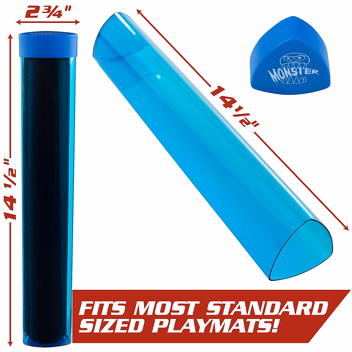 Playmat Tube - Monster Protectors Prism-Shaped Play Mat Tube (Blue Translucent) - Won't Roll, Easy in and Out Design (2 Pack)
