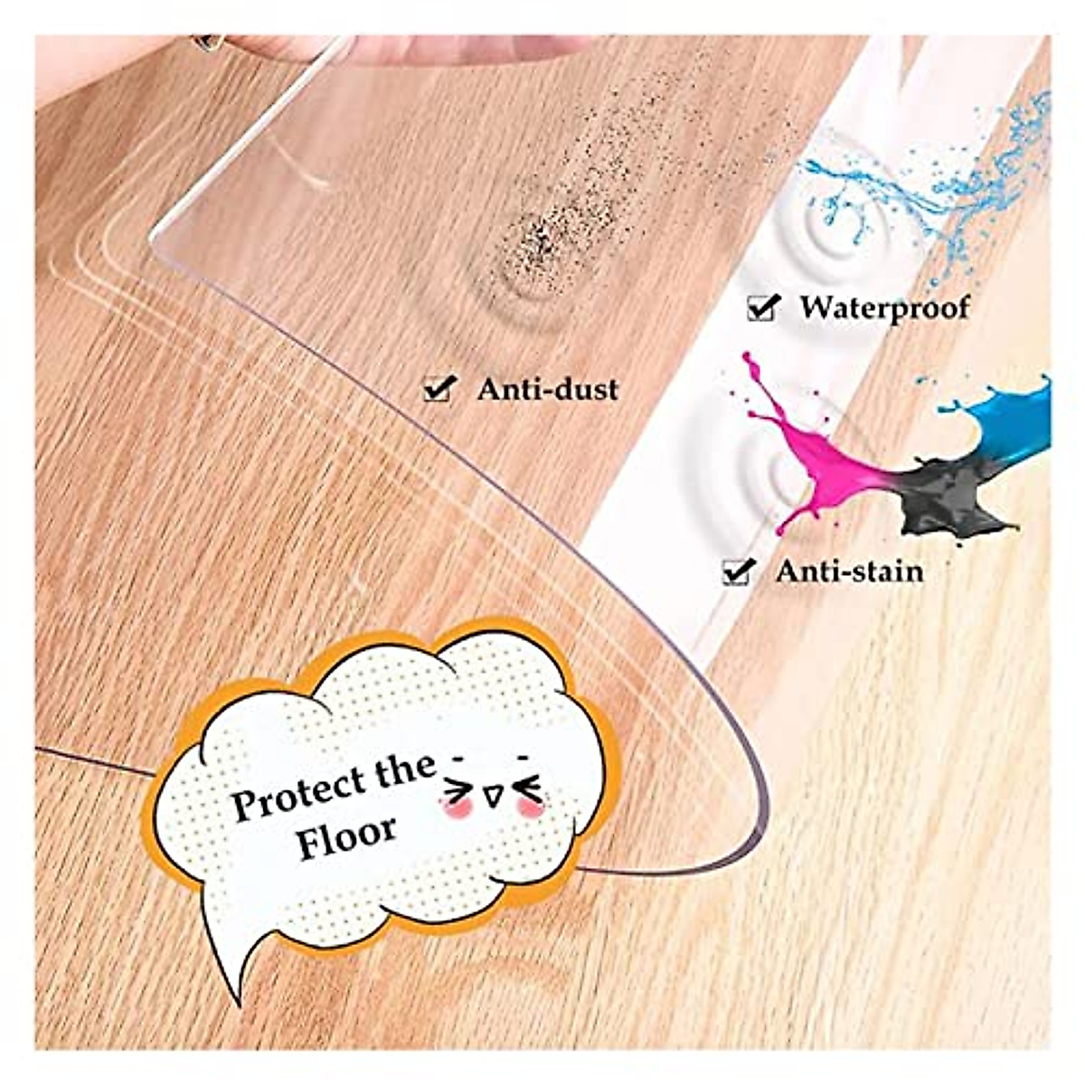 Clear PVC Desk Chair Mat Transparent Home Floor Protector mat Chairmats Non-Slip, wear-Resistant,1mm Thick Clear Floor Protector Carpet for Hard Surface Floors, Non Slip Easy Clean Area Rug Pad,61/91/