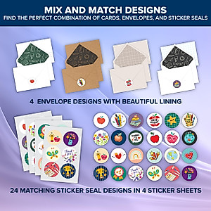 Decorably 24 Pack Teachers Appreciation Cards with Envelopes & Stickers - 24 Unique Designs with Printed Message Inside Teacher Thank You Cards for Teachers, 4x6in Teacher Appreciation Card