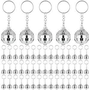 Sasylvia 50 Pcs Mirror Disco Ball Keychain Mini 70s Disco Keychain Bulk Disco Party Favors Small Silver Disco Ball Decorations for 1970s Party Graduation Supplies Birthday Accessories