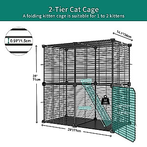 YITAHOME Indoor Cat Cage 2 Tier Kitten Cage House Cat Enclosure Outdoor Small Animal DIY Pet Playpen Detachable Metal Kennel for Ferret Kitty, Bunny, Chinchilla, Squirrel, rv Travel, Camping