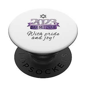 2023 Bar Mitzvah I Pride & Joy I White Purple Banner Decor PopSockets Standard PopGrip