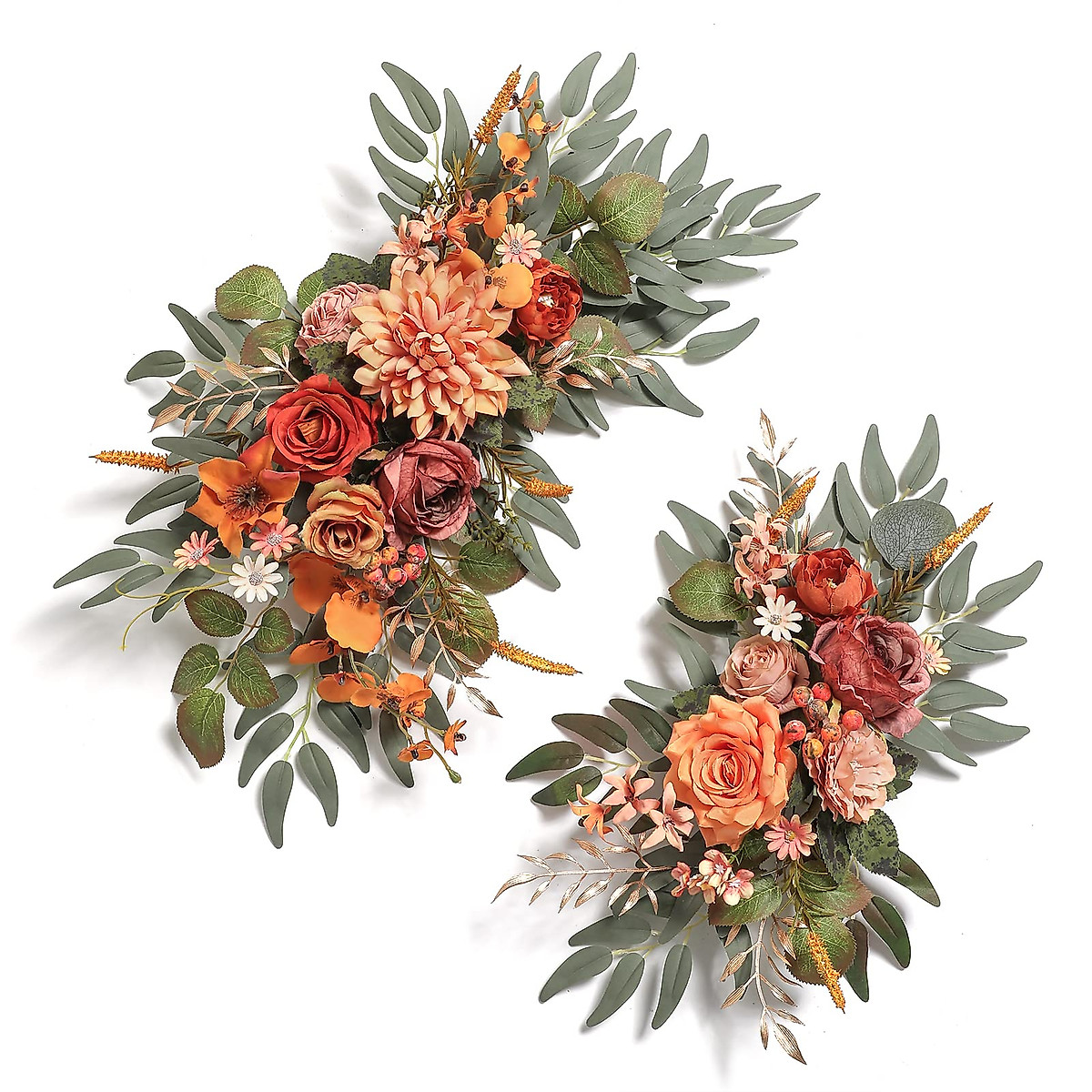 rongflower Artificial Wedding Arch Flowers Swag Set of 2 for DIY Fall Wedding Welcome Ceremony Sign Backdrop Sweetheart Table Chair Home Decoration(Orange)