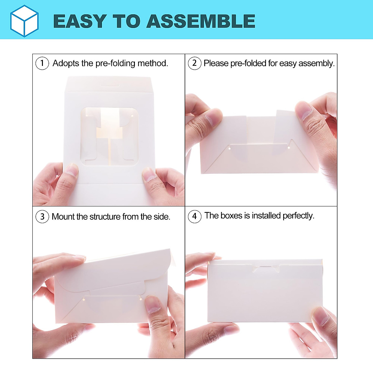 Zzrywuty 50 Packs 5x5x2.5in White Cookie Boxes, Bakery Boxes with Window, Mini Cake Boxes, Cupcake Container Boxes for Cookies, Pastry, Pie, Strawberries, Donuts, Candy, Desserts, Small Cake