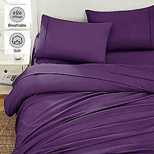 softan King Size Sheet Set - Soft King Bed Sheets - Brushed Microfiber Fitted Sheet with 15" Deep Pockets - Breathable 4 Pieces Sheet Set for King Bed - Bedding Sheets & Pillowcases, Purple
