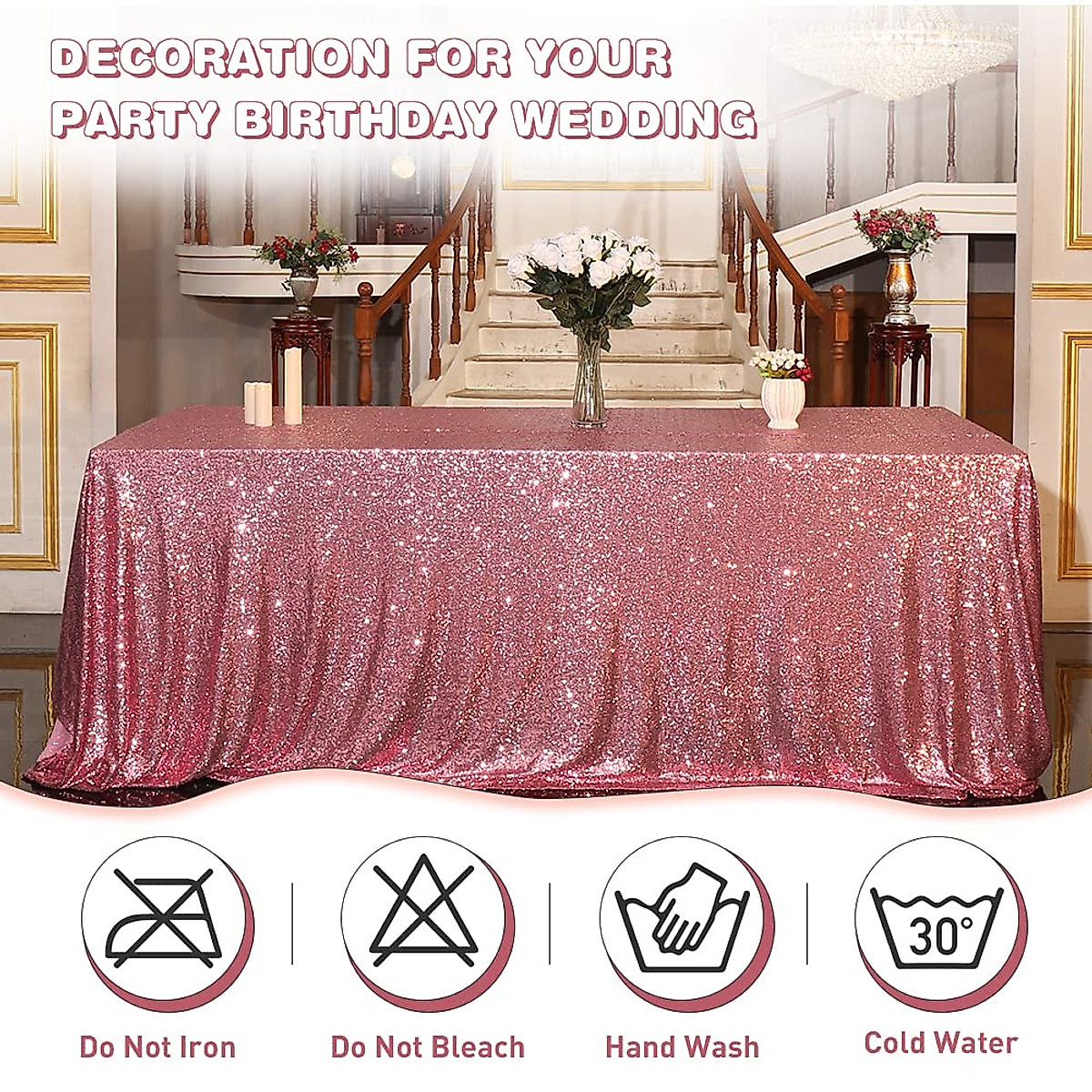 Eternal Beauty Sequin Tablecloth, 50x80 Rectangle Valentine's Day Sequin Tablecloth for Party Cake Dessert Table Exhibition Events,Fuchsia Pink