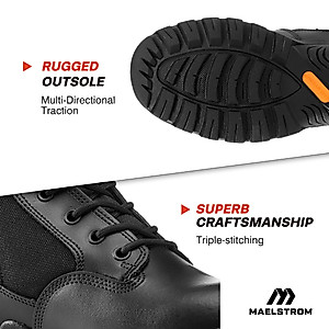 MAELSTROM Tactical Boots for Men with Zipper - Botas de Trabajo para Hombre - Heavy-Duty Leather Work Boots and Hiking Boots Men - Military & Combat Boot Tactical Gear for Men (11.5 Wide, Black)