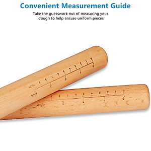 Rolling Pin - Dough Roller 17 3/5 Inch by 1-3/8 Inch, Professional Wood Rolling Pin for Baking Pizza, Clay, Pasta, Cookies, Dumpling