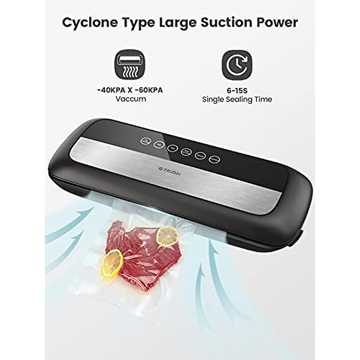 TRUDIN Food Vacuum Sealer Machine With 【Dry & Moist】 Sealing Modes, Automatic Vacuum Sealer for Food Preservation With Starter Kit, Built in Cutter, Led Indicator, Easy to Clean Storage